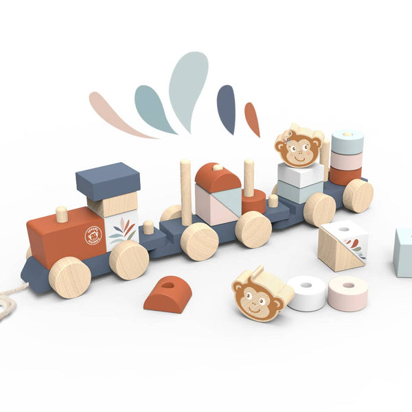 SPEEDY MONKEY TRAIN STACKER - WOODEN TOY - Feather & Twigs