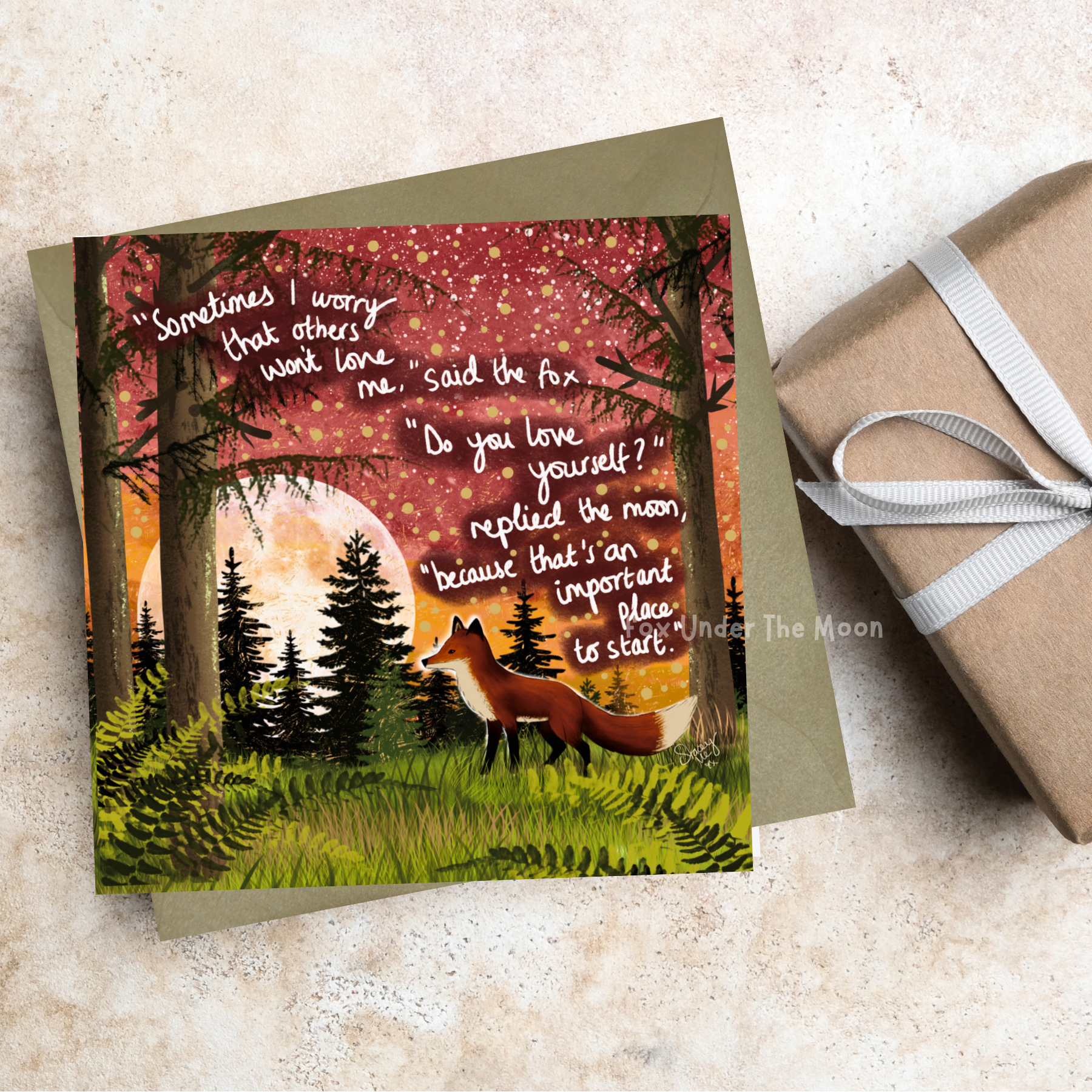 LOVE YOURSELF GREETING CARD – FOX UNDER THE MOON - Feather & Twigs