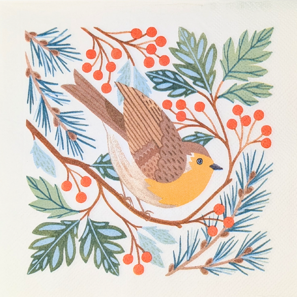 CHRISTMAS ROBIN FESTIVE PAPER NAPKINS - PACK OF 20 - Feather & Twigs