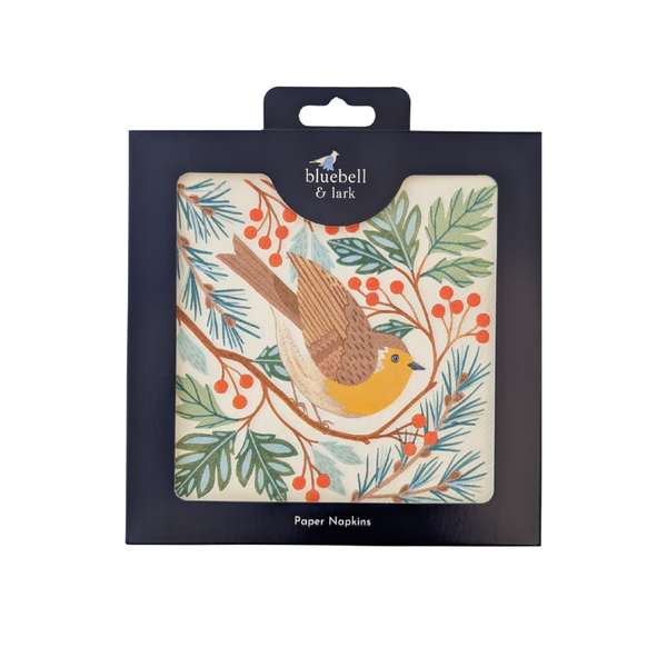 CHRISTMAS ROBIN FESTIVE PAPER NAPKINS - PACK OF 20 - Feather & Twigs