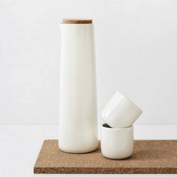 TALL WHITE MODERN WATER JUG AND CUPS - Feather & Twigs